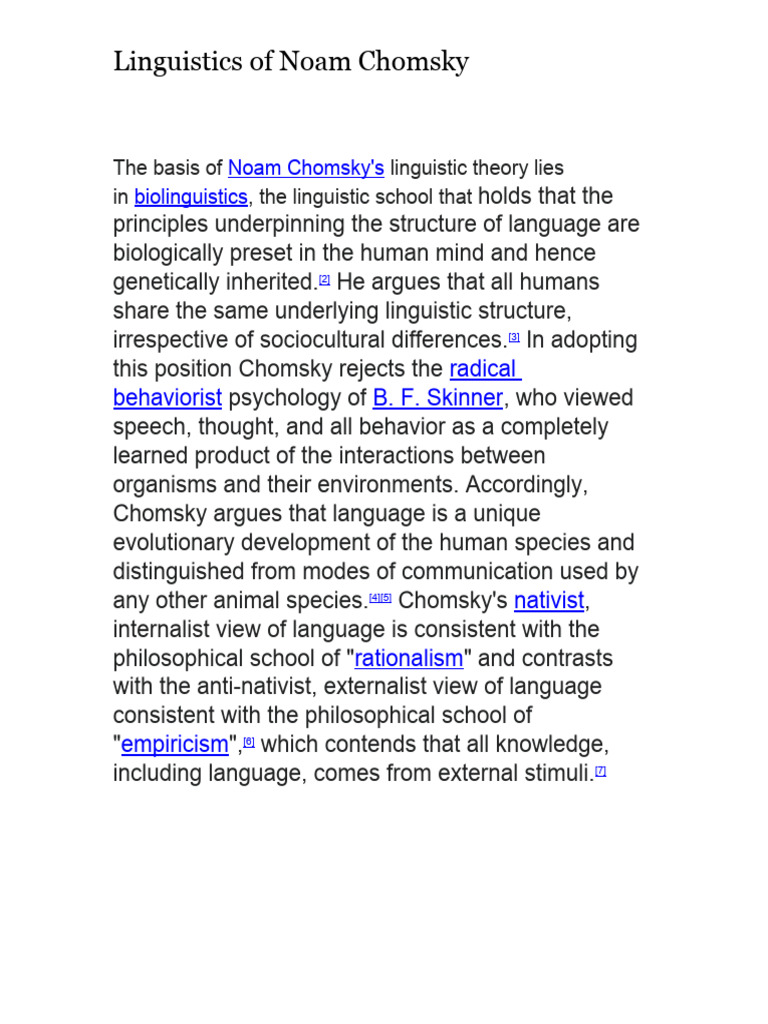 Linguistics of Noam Chomsky | PDF | Noam Chomsky | Linguistics