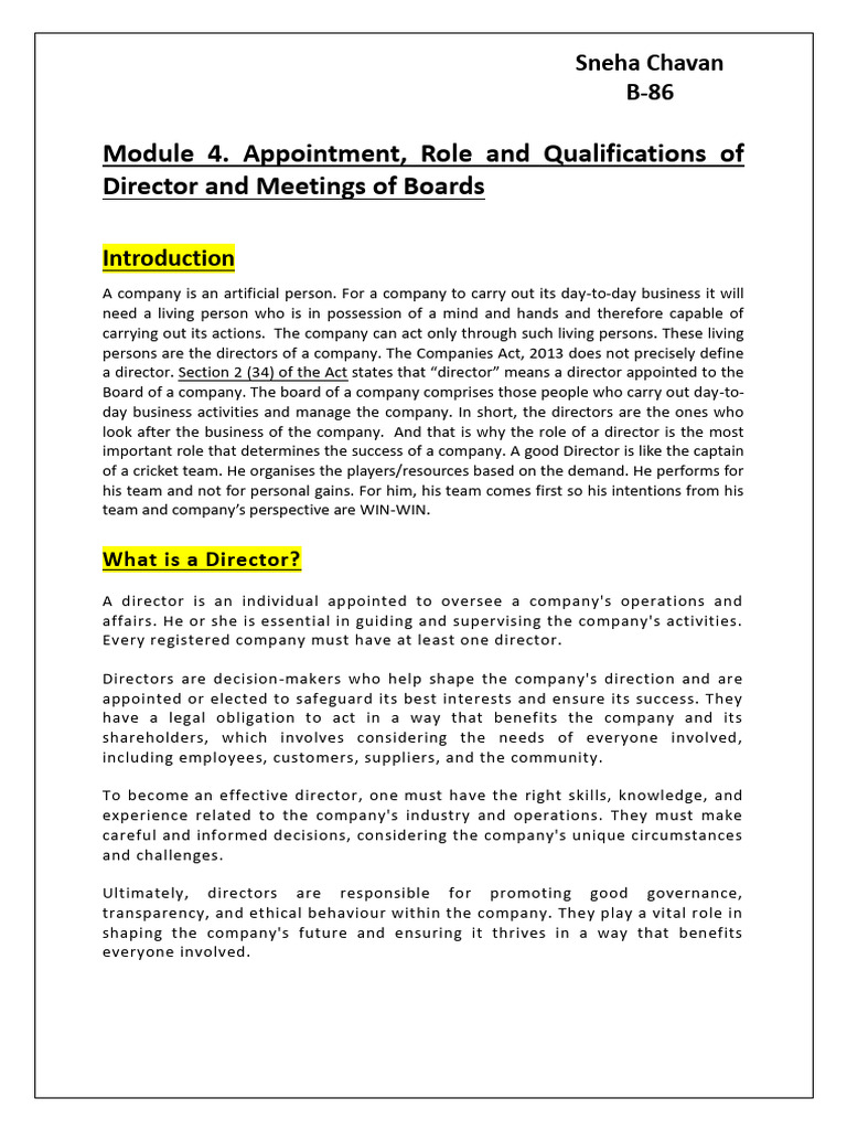 CL_Module_4_Appointment_role_and_Qualification_of_Directors_and | PDF ...