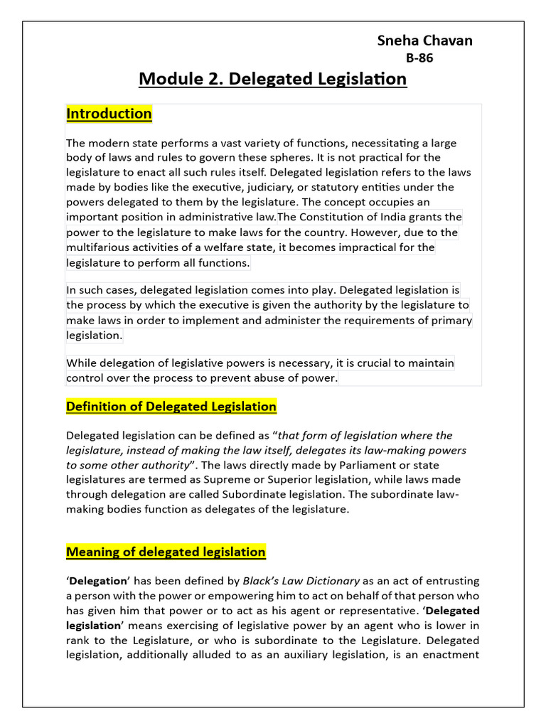 AL Module 2. Delegated Legislation | PDF | Legislature | Separation Of Powers