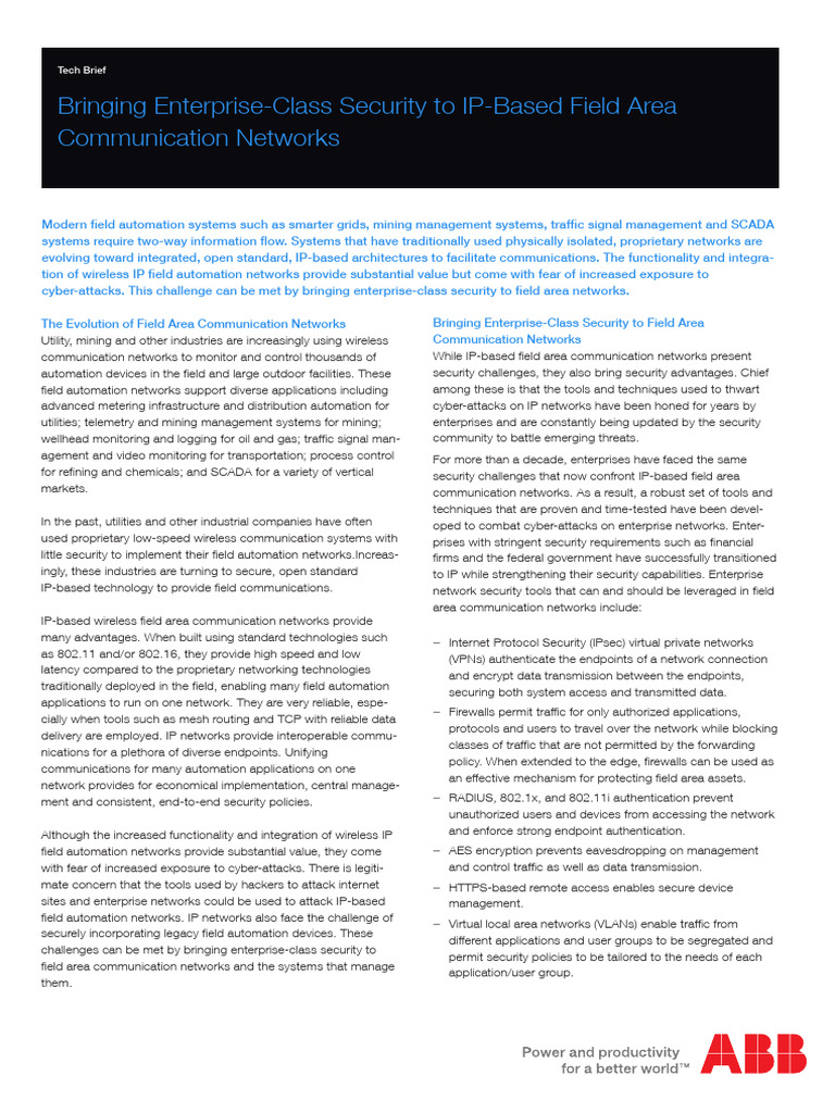 Bringing Enterprise-Class Security to IP Based Field Area Communication Networks | PDF ...