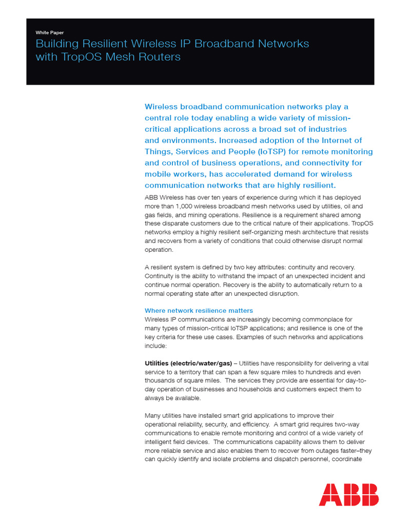 Building Resilient Wireless IP Broadband Networks With TropOS Mesh Routers | PDF | Computer ...