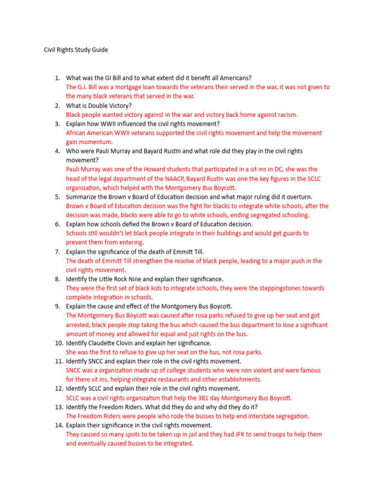 Civil Rights Study Guide | PDF | Rosa Parks | Student Nonviolent ...