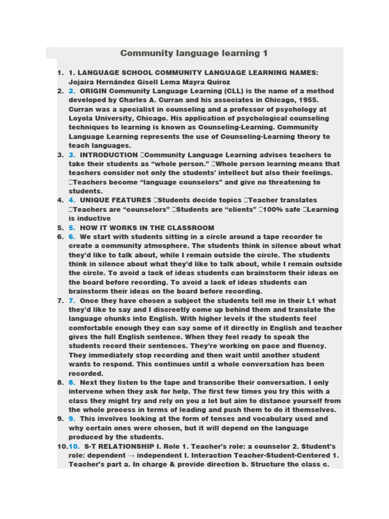 Community Language Learning 1 | PDF | Learning | Teachers