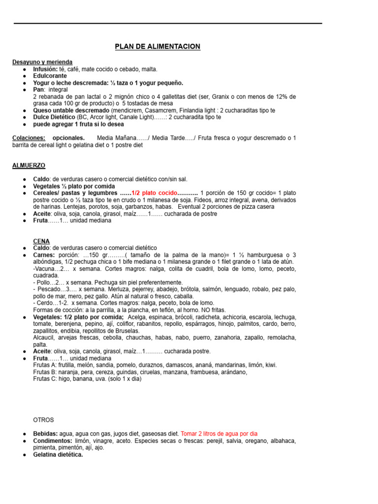 Plan de Alimentacion | PDF | Alimentos | Cocina