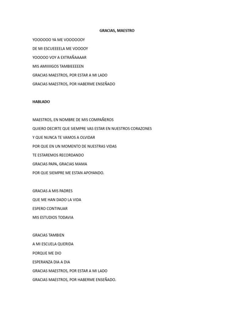 Letra Gracias Maestro | PDF