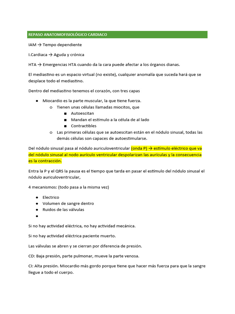 Anatomofisiología del Corazón y Códigos IAM | PDF | Corazón ...