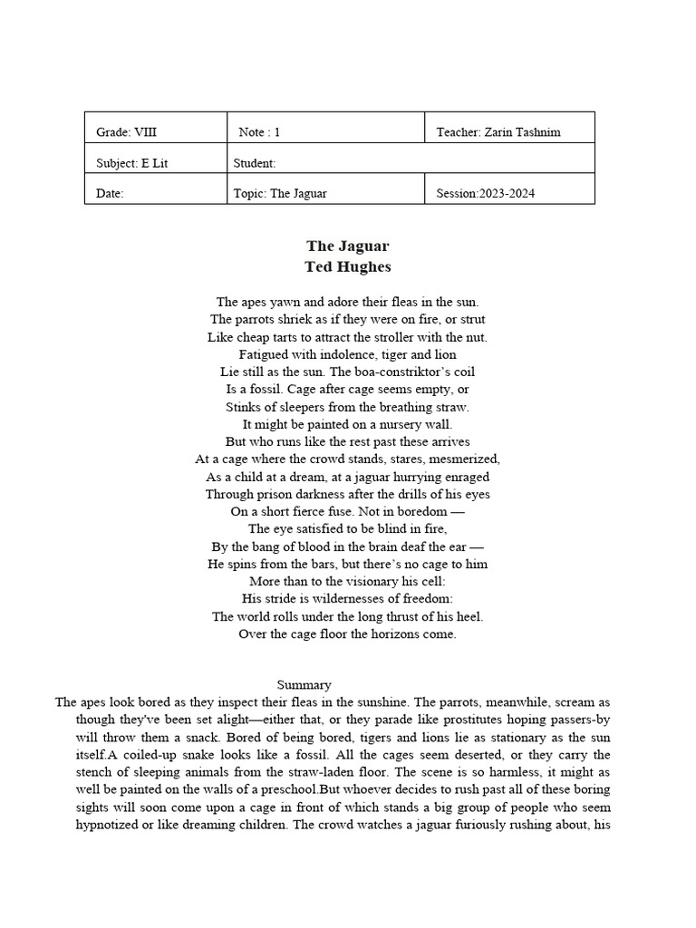 The Jaguar-Note | PDF | Poetry | Young Adult