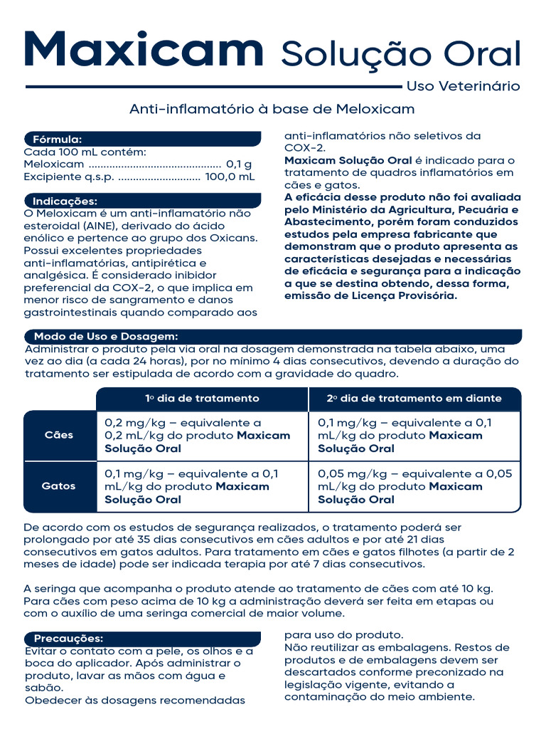 Maxicam Solucao Oral - Bula | PDF | Cães | Gatos