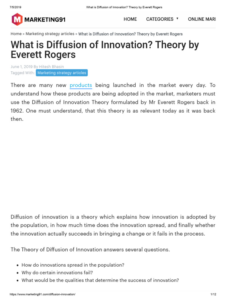 What is Diffusion of Innovation_ Theory by Everett Rogers | PDF ...