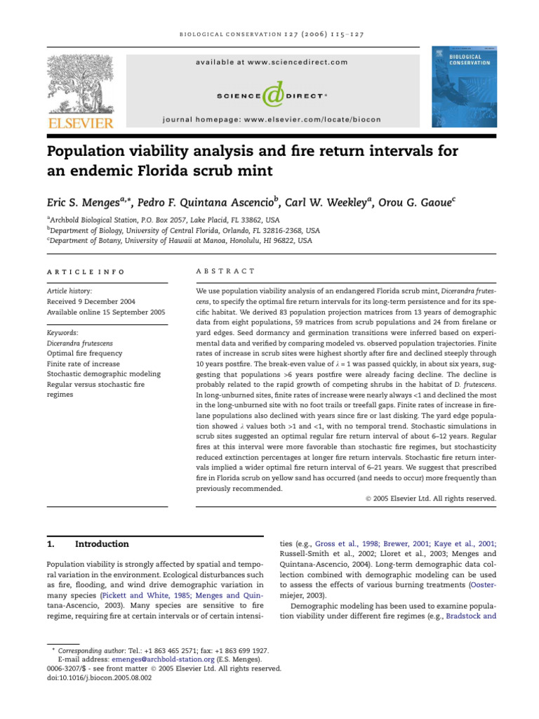 Population Viability Analysis And Fire R Pdf Logistic Regression