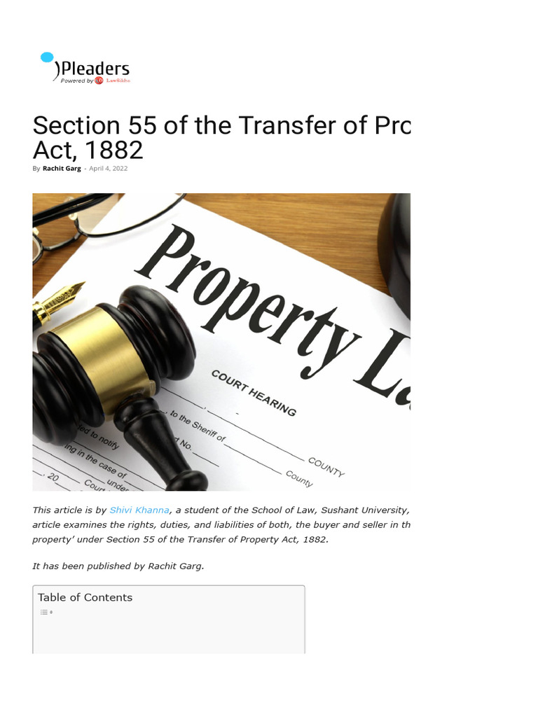 Section 55 of the Transfer of Property Act, 1882 - IPleaders | PDF ...