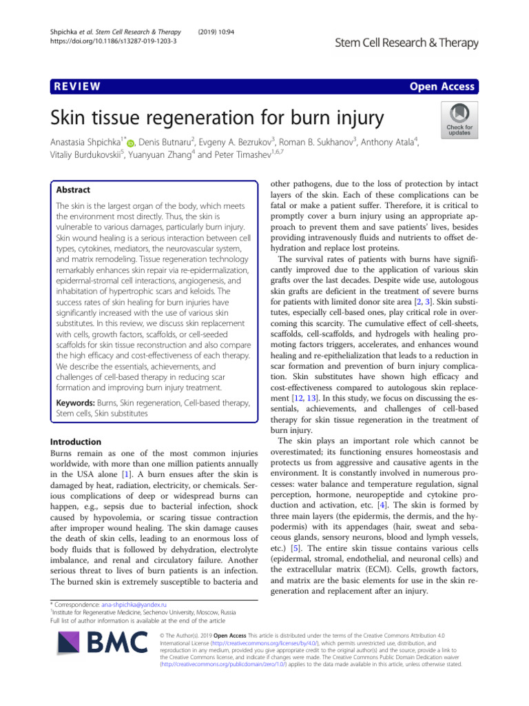 Skin Tissue Regeneration For Burn Injury: Review Open Access | PDF ...