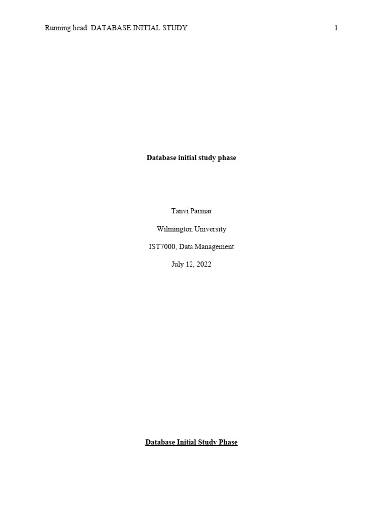 Week 1 - Data Management Project - Database Initial Study Phase | PDF | Databases | Computing