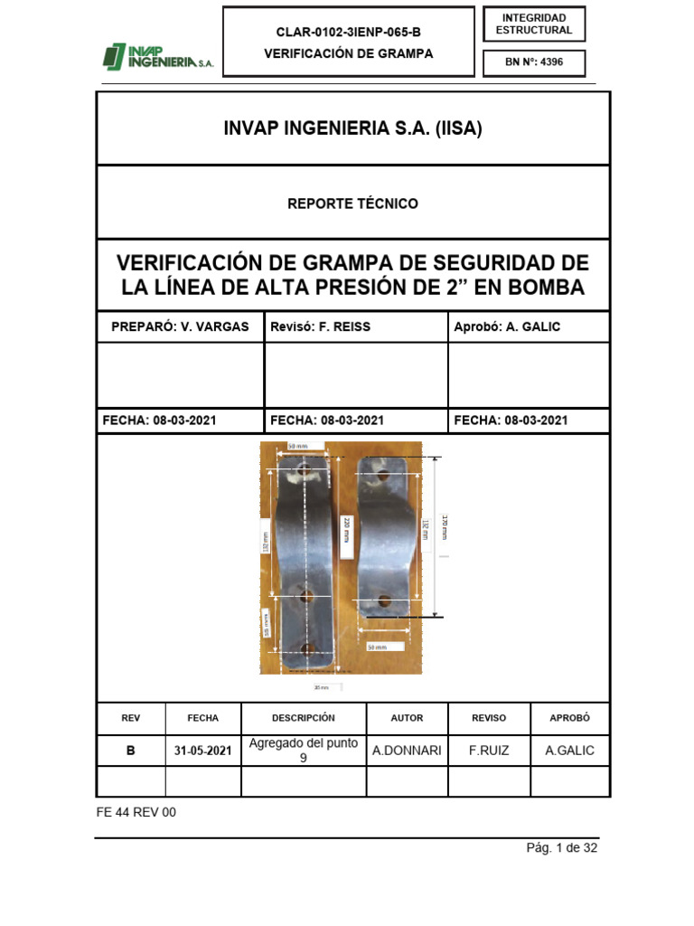 CLAR-0102-3IENP-065-B - Informe Grampa de Seguridad Final | PDF | Deformación (ingeniería ...