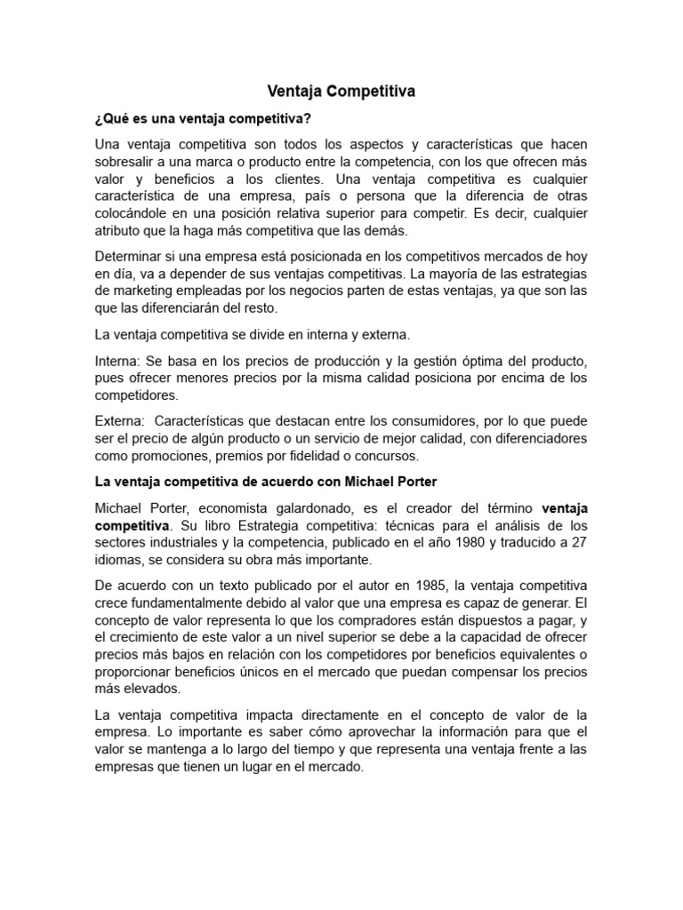 Ventaja Competitiva | PDF | Ventaja competitiva | Business