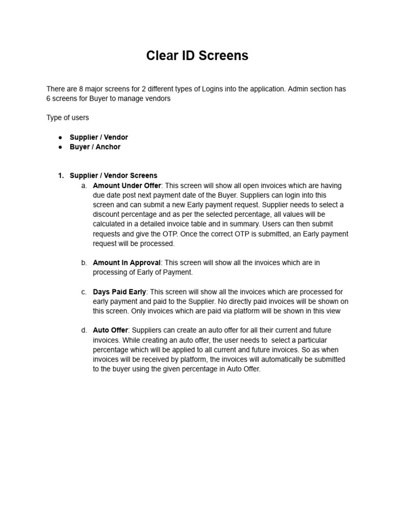 Clear ID Screens Documentation | PDF | Invoice | Procurement