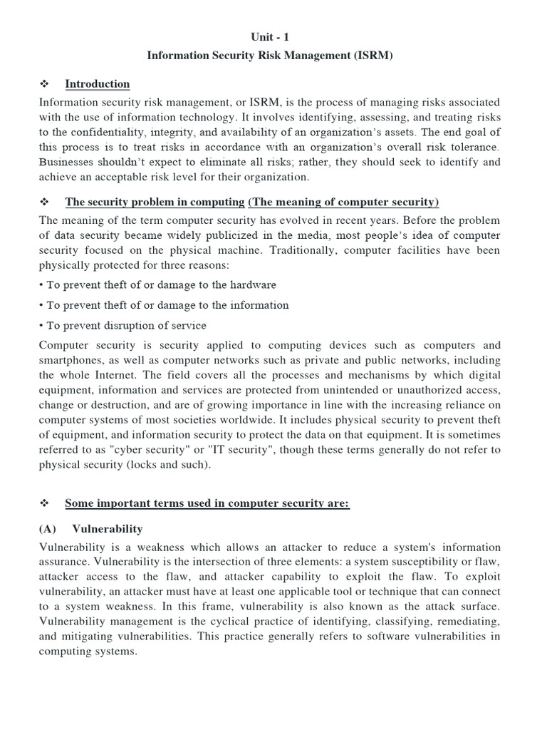 ISRM (Unit-1) | PDF | Information Security | Vulnerability (Computing)