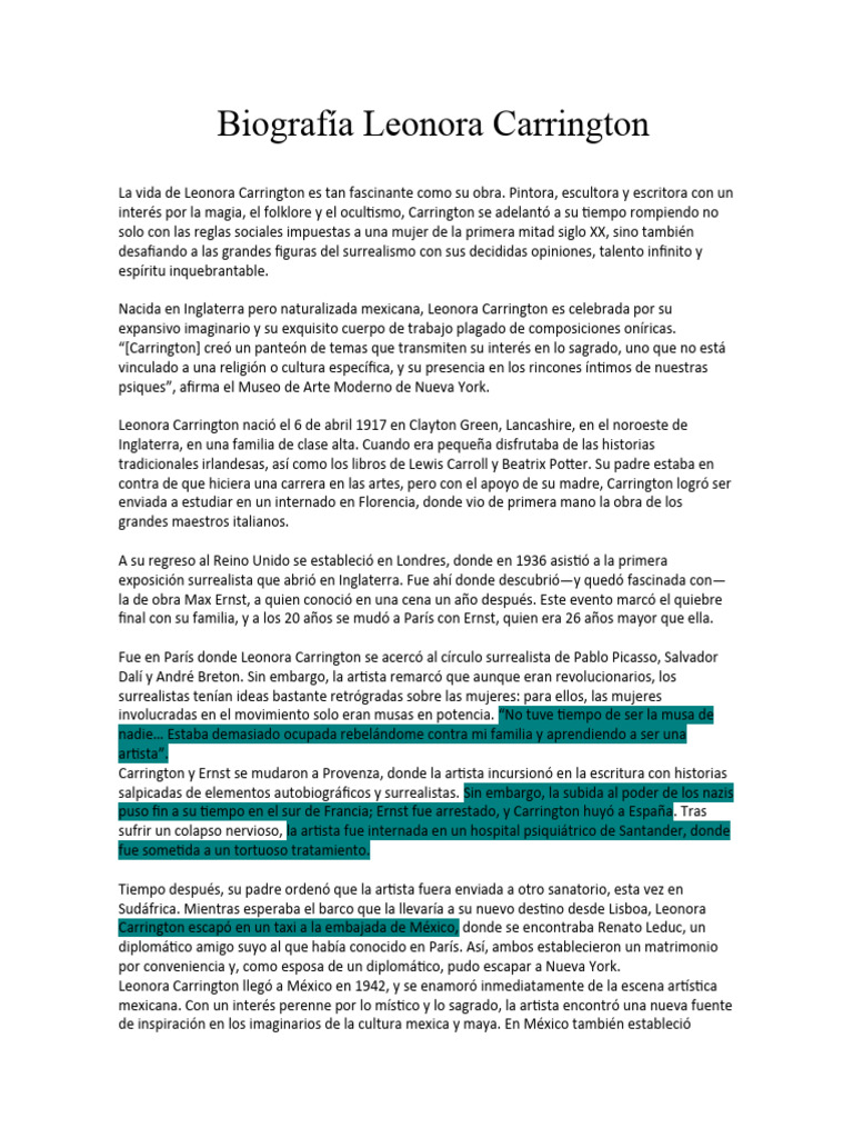 Biografía Leonora Carrigton | PDF | Surrealismo