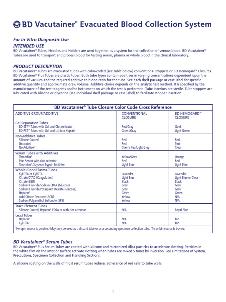 BD Blood Tubes Product Insert VDP40035 | PDF | Blood Plasma | Blood