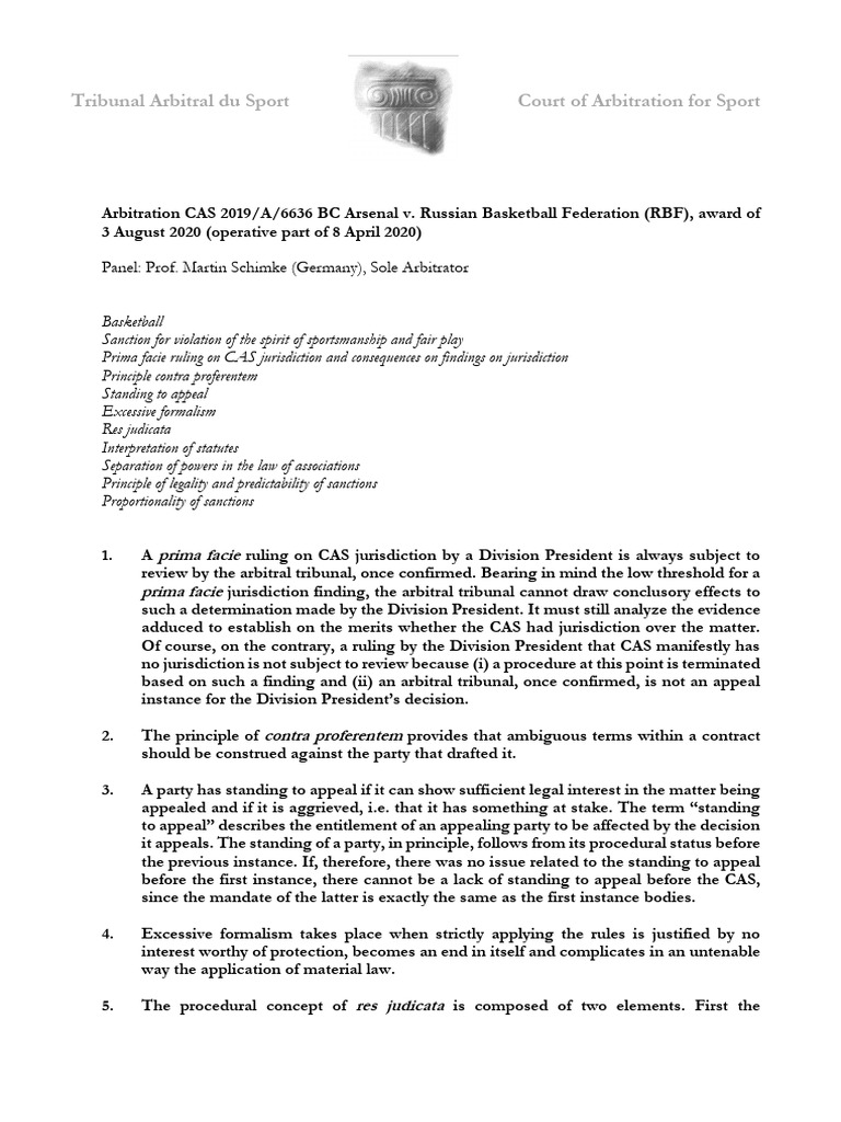 CAS 3 | PDF | Appeal | Arbitration