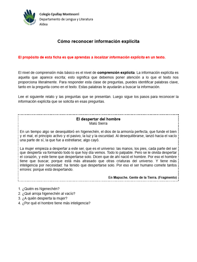 Taller Habilidades - Cómo Reconocer Información Explícita | PDF ...