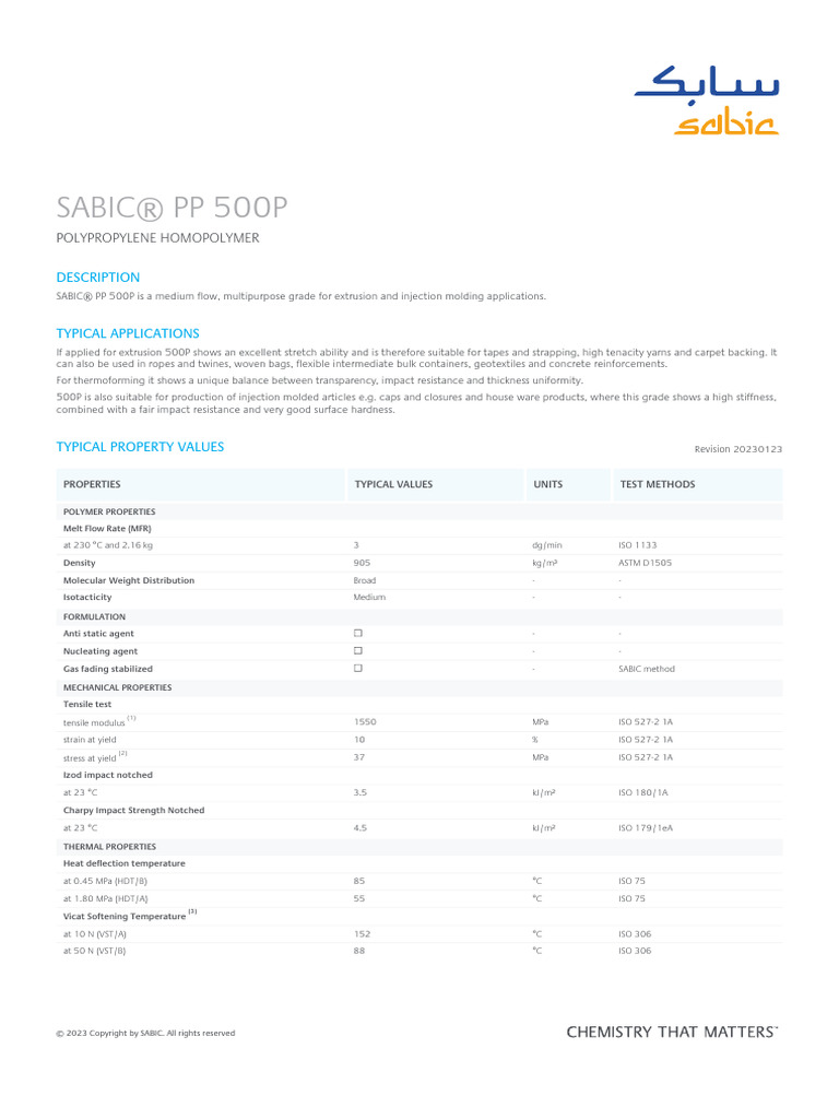 SABIC® PP - 500P - Global - Technical - Data - Sheet | Download Free PDF | Secondary Sector Of ...