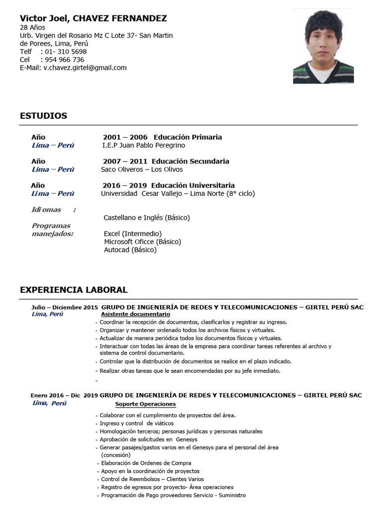 CV - Chavez Fernandez Victor.. | PDF | Presupuesto | Perú