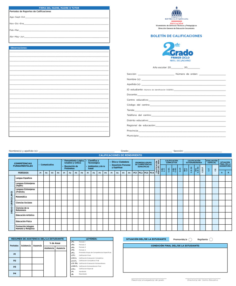 Boletín de Calificaciones 2do. Grado NS_110723 | PDF