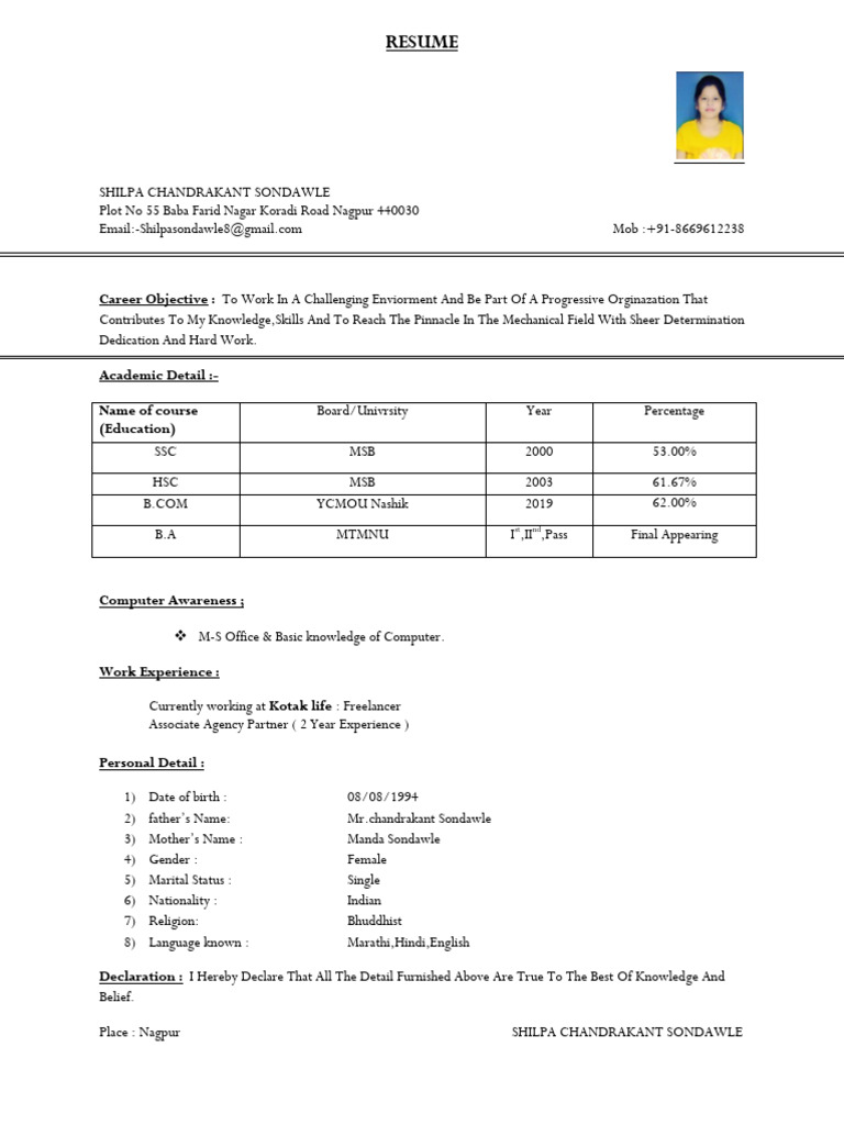 RESUME Shilpa Sondawle 2 | PDF