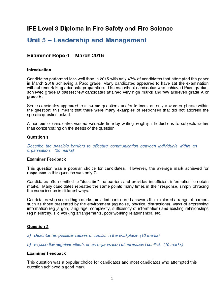 Examiner Report: Fire Safety Diploma 2016 | PDF | Occupational Safety And Health | Safety