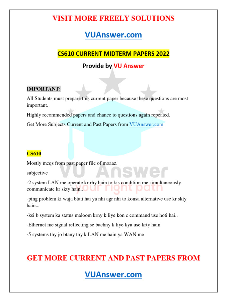 CS610 Midterm Exam Papers & Solutions | PDF | Routing | Computer Network