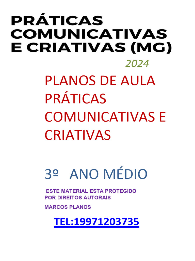 Planos de Aula Praticas Comunicativas e Criativas 3º Ano 2024 | PDF ...