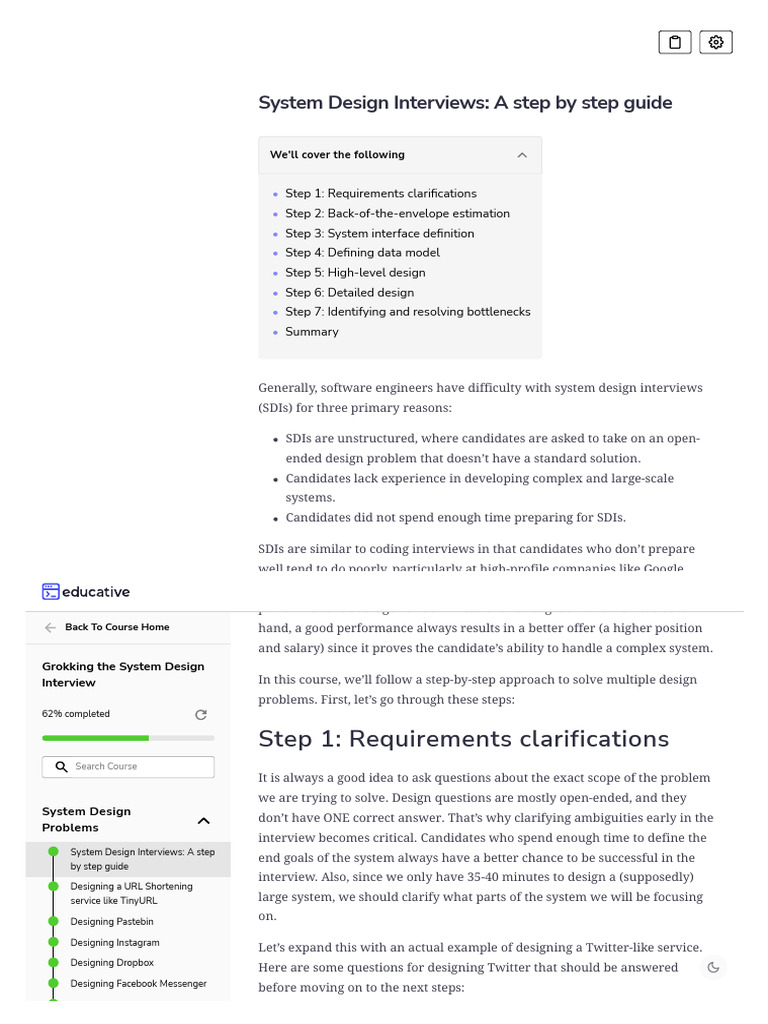Step 1: Requirements Clarifications: System Design Interviews: A Step ...