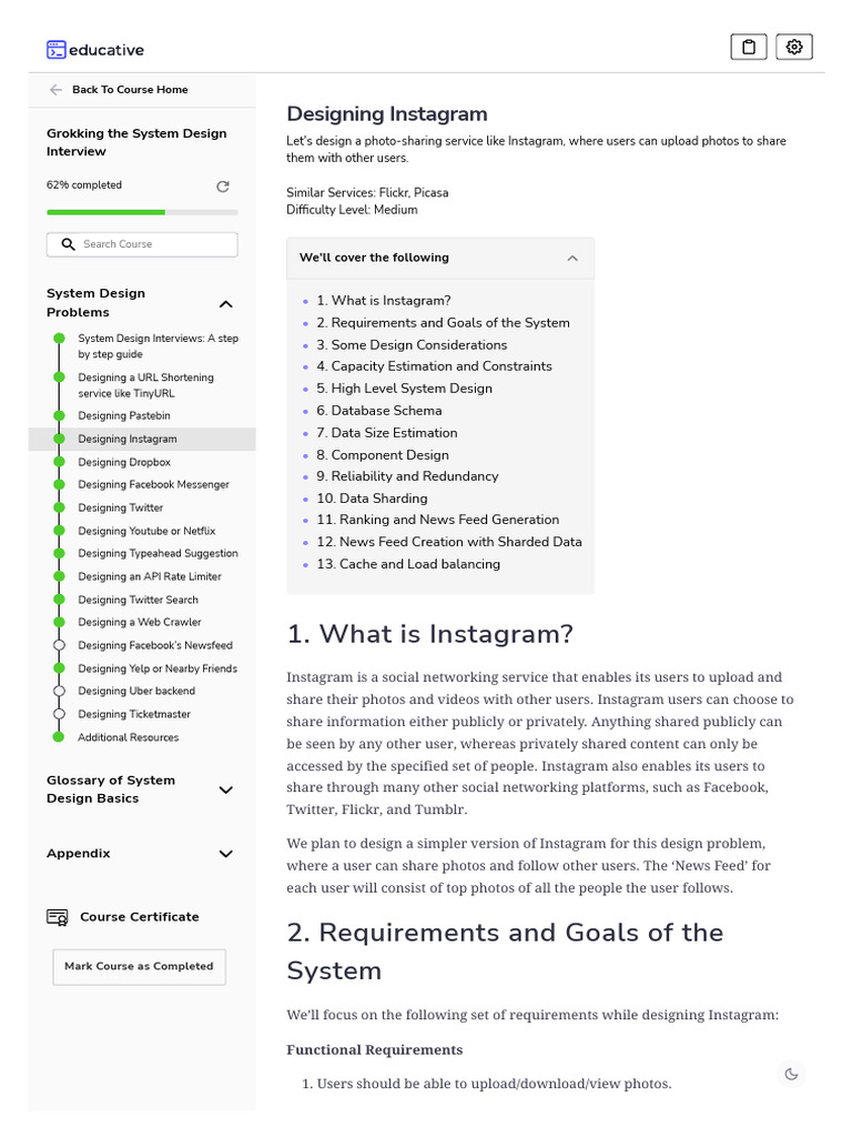 4 Designing Instagram - Grokking The System Design Interview | PDF | Cache (Computing) | Databases