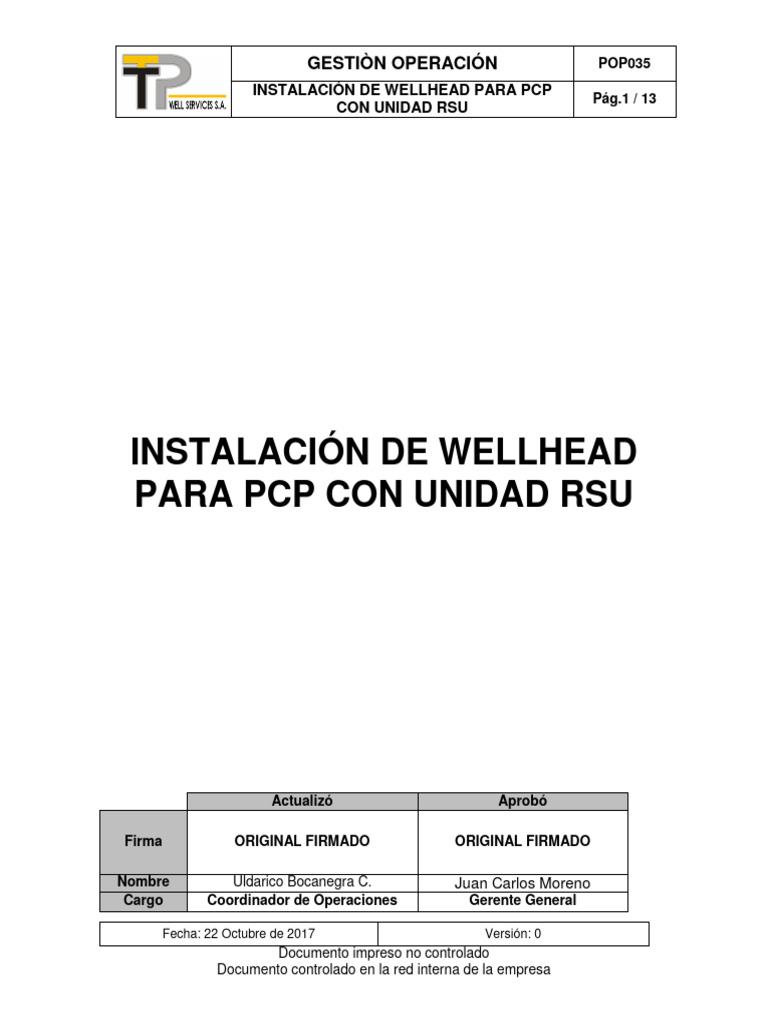 Pop035 Instalación de Wellhead para PCP | PDF | Tecnología