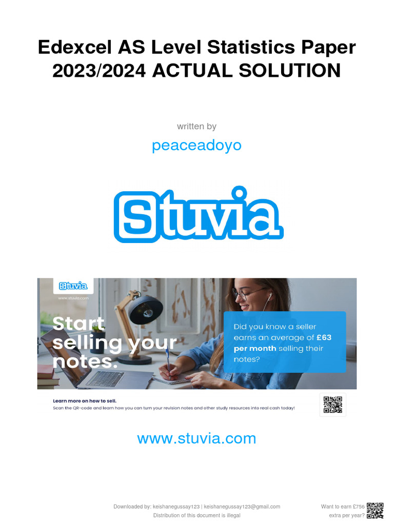 Stuvia 3924160 Edexcel As Level Statistics Paper 20232024 Actual Solution | PDF | Hypothesis ...