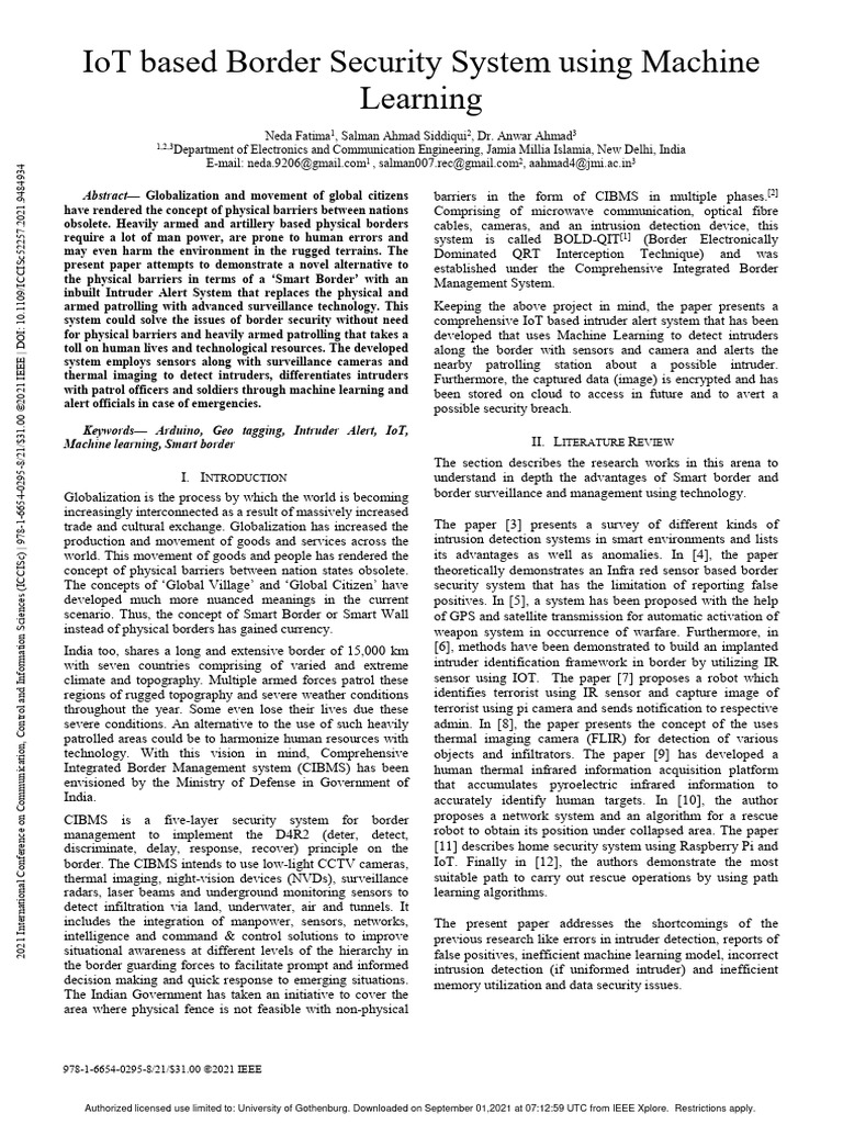 IoT Based Border Security System Using Machine | PDF | Internet Of Things | Security Alarm