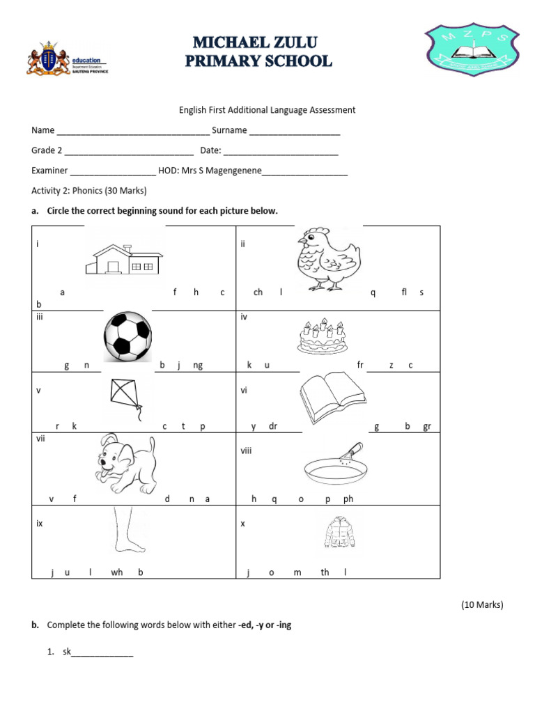 English First Additional Language Assessment Phonics | PDF | Linguistics