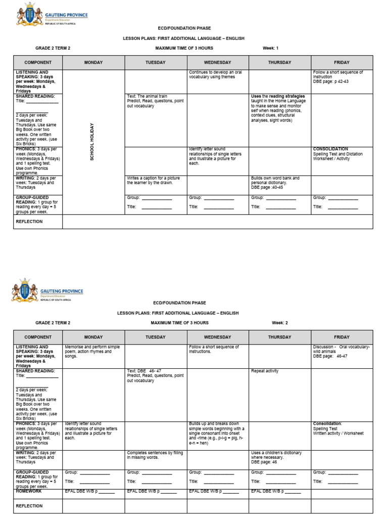 Lesson-Plans-EFAL-Grade-2-Term-2 | Download Free PDF | Phonics | Vocabulary