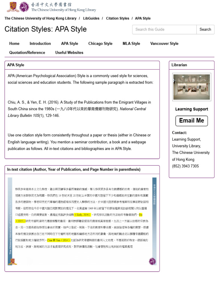 APA Style - Citation Styles - LibGuides at The Chinese University of Hong Kong | PDF | Citation ...