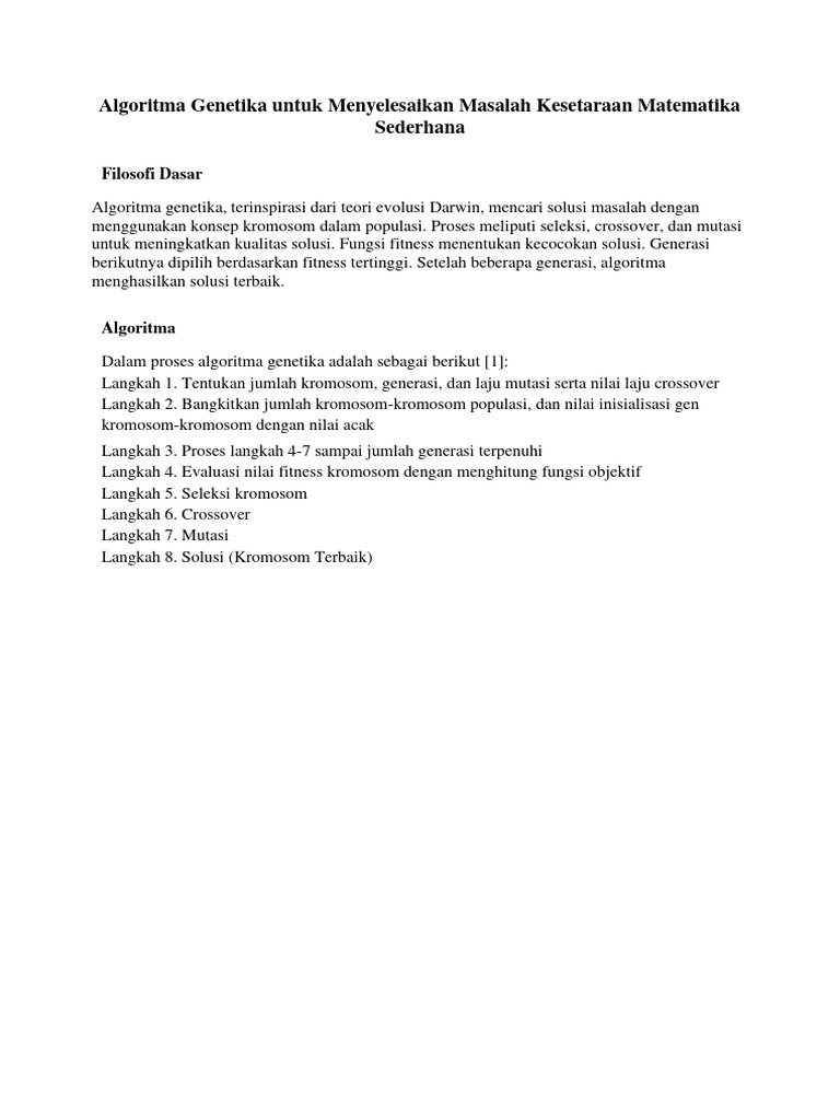 Algoritma Genetika Untuk Menyelesaikan Masalah Kesetaraan Matematika ...