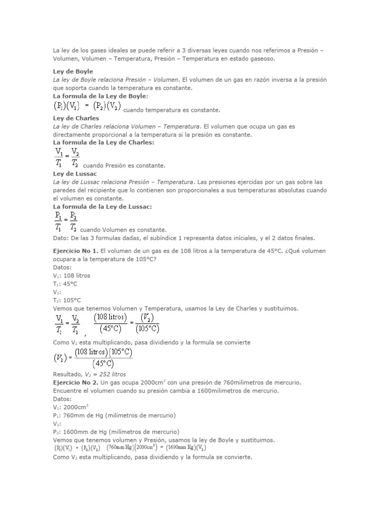 Leyes de Gases Ideales y Ejercicios | PDF