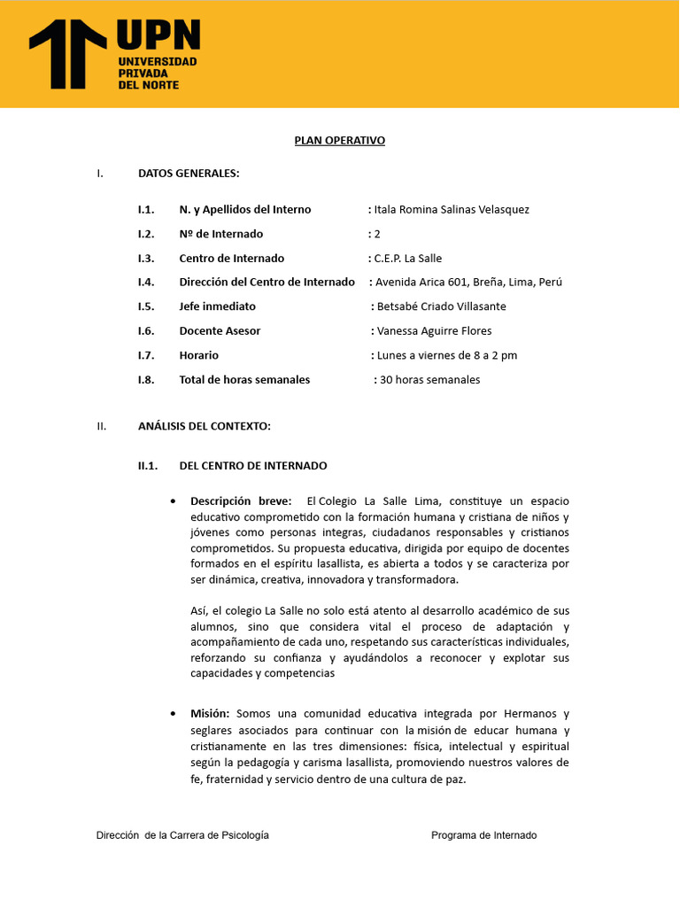 Plan Operativo Upn | PDF | Sicología | Evaluación