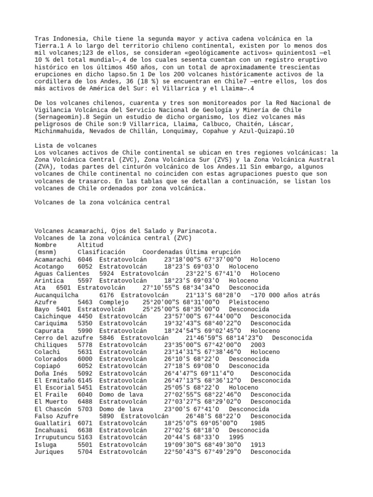 Volcanes de Chile | PDF | Volcán | Chile