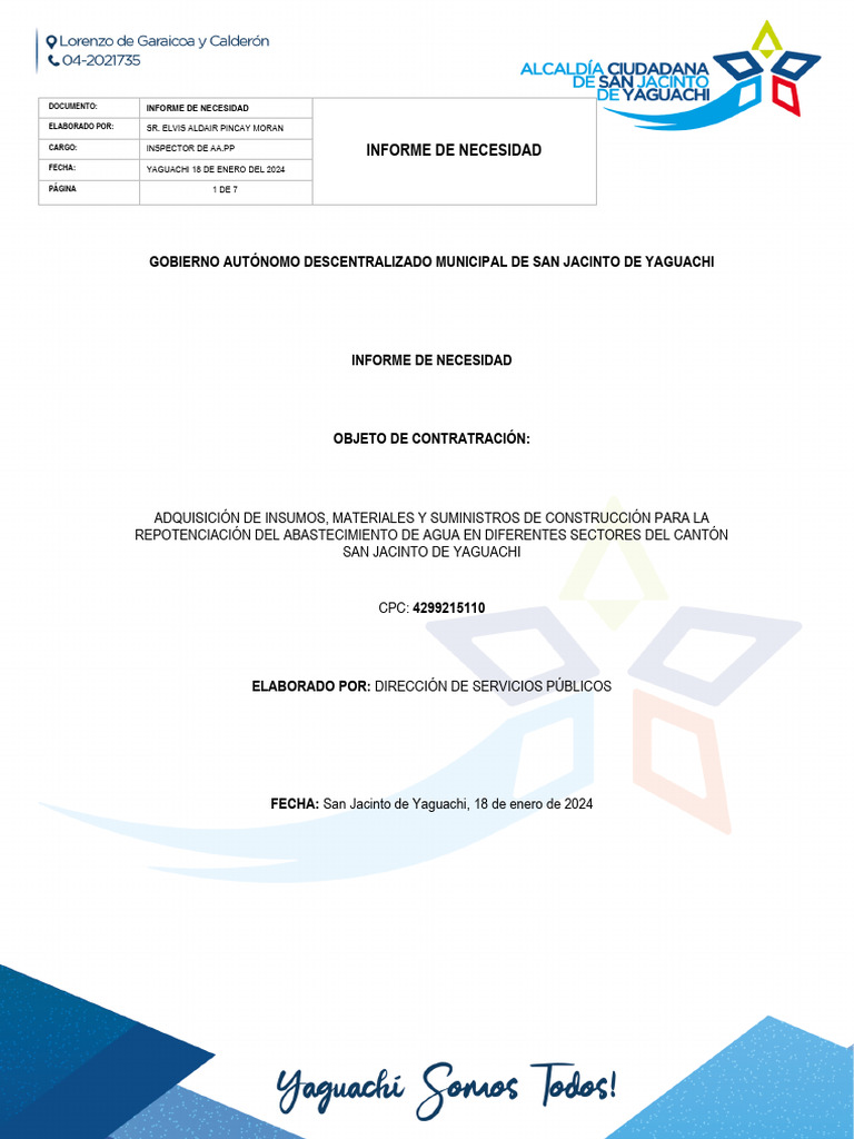6 Informe de Necesidad Adquisición de Insumos-Signed-Signed | PDF | Subasta | Agua
