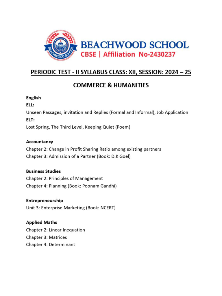 PT - II Syllabus (Hum & Com) | PDF