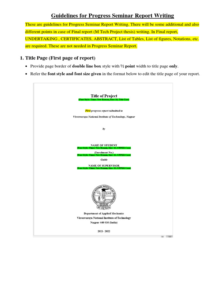 Guidelines - Seminar Report Writing - Oct - 2021 | PDF | Citation ...