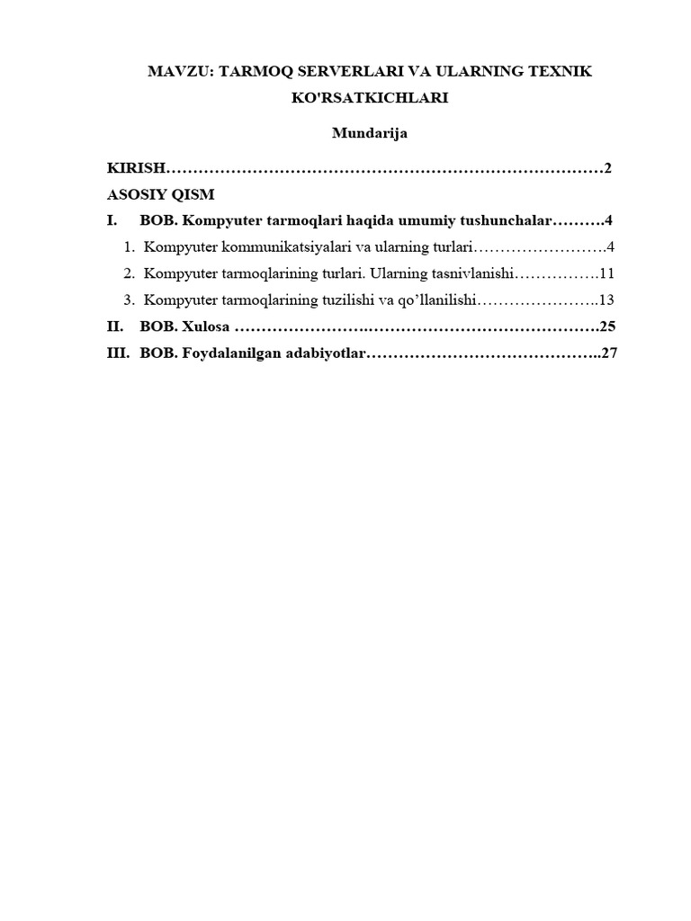 Tarmoq Serverlari Va Ularning Texniq Ko'rsatkichlari | PDF