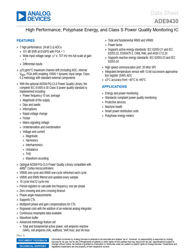 Datasheet Ade9430 | PDF | Electrostatic Discharge | Root Mean Square