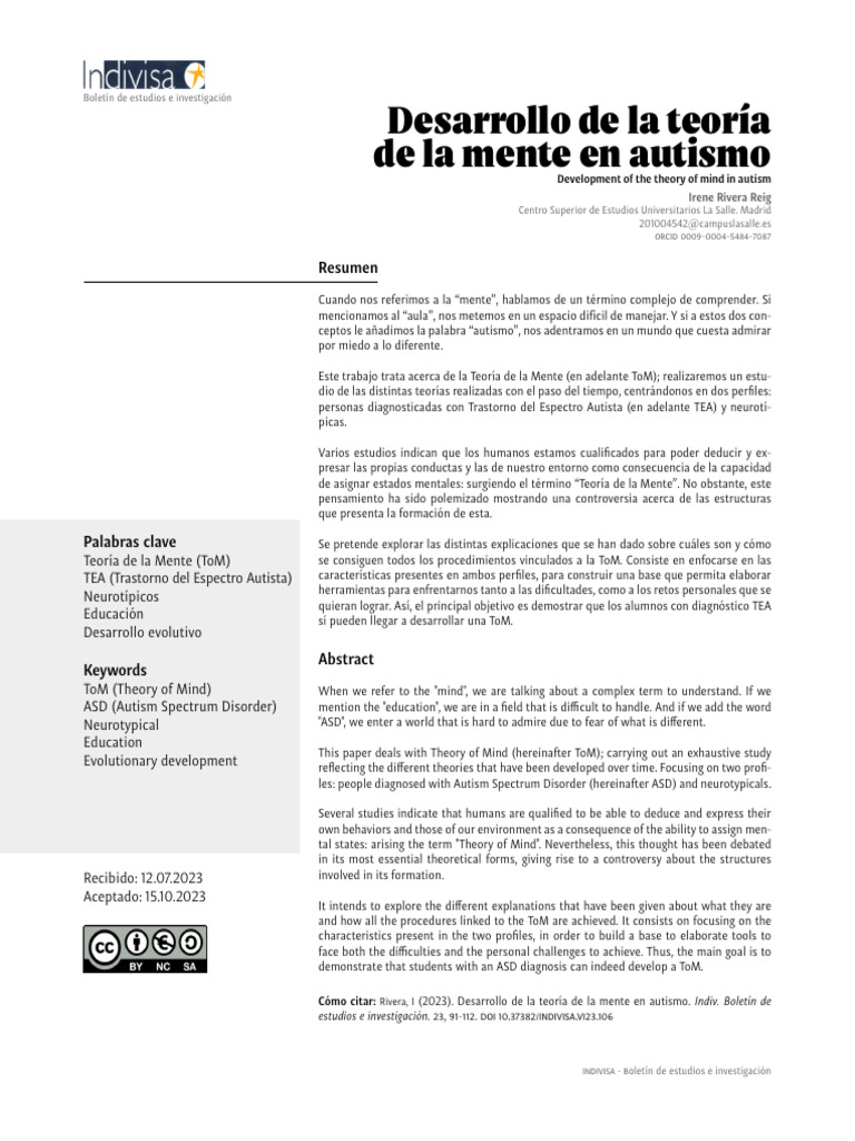 ToM en el autismo 2021 | Descargar gratis PDF | Espectro autista | Mente